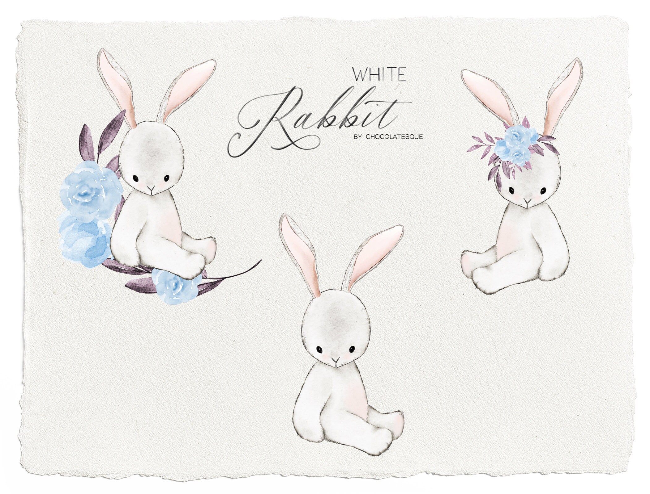 White Rabbit Clipart Bunny Clipart Watercolor Clipart - Etsy