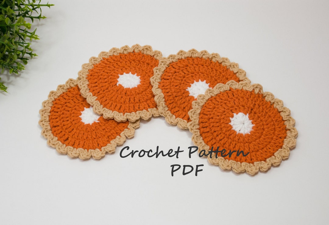 Crochet PATTERN Pumpkin Pie Coasters, DIGITAL PDF, Food Coasters, Fall ...