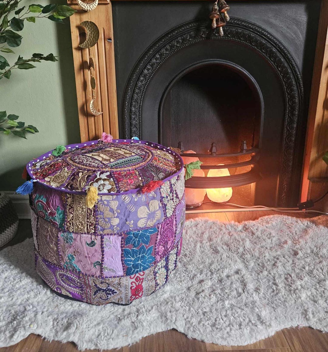 Handmade Patchwork Indian Pouffe: Boho Home Decor, Unfilled Storage ...