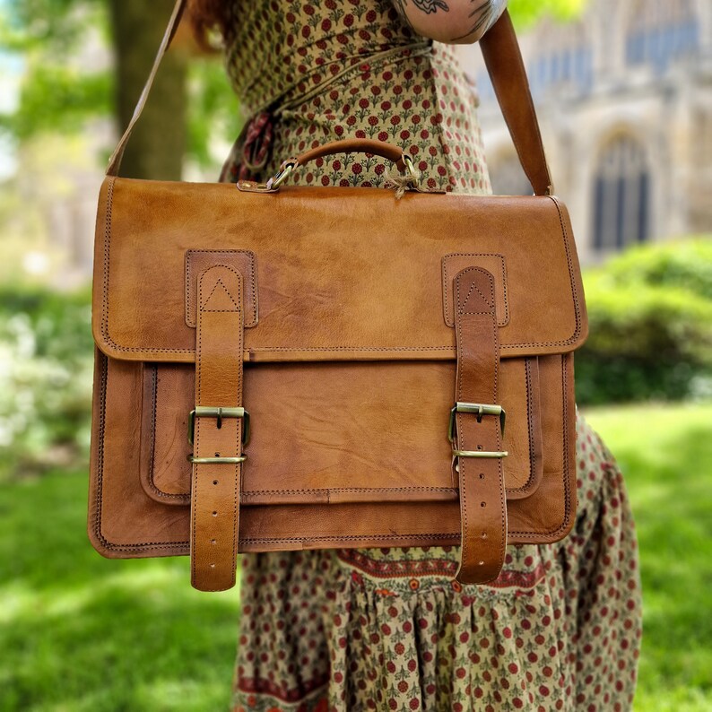 Handmade Rustic Tan Leather Satchel: Classic Style - Etsy