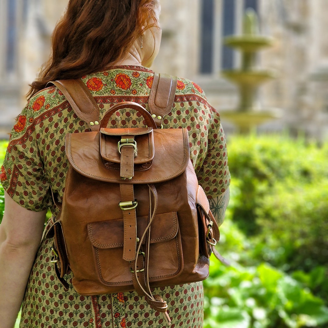 Hand Made Real Leather Back Pack, Rustic Tan Leather Back Pack, Leather ...