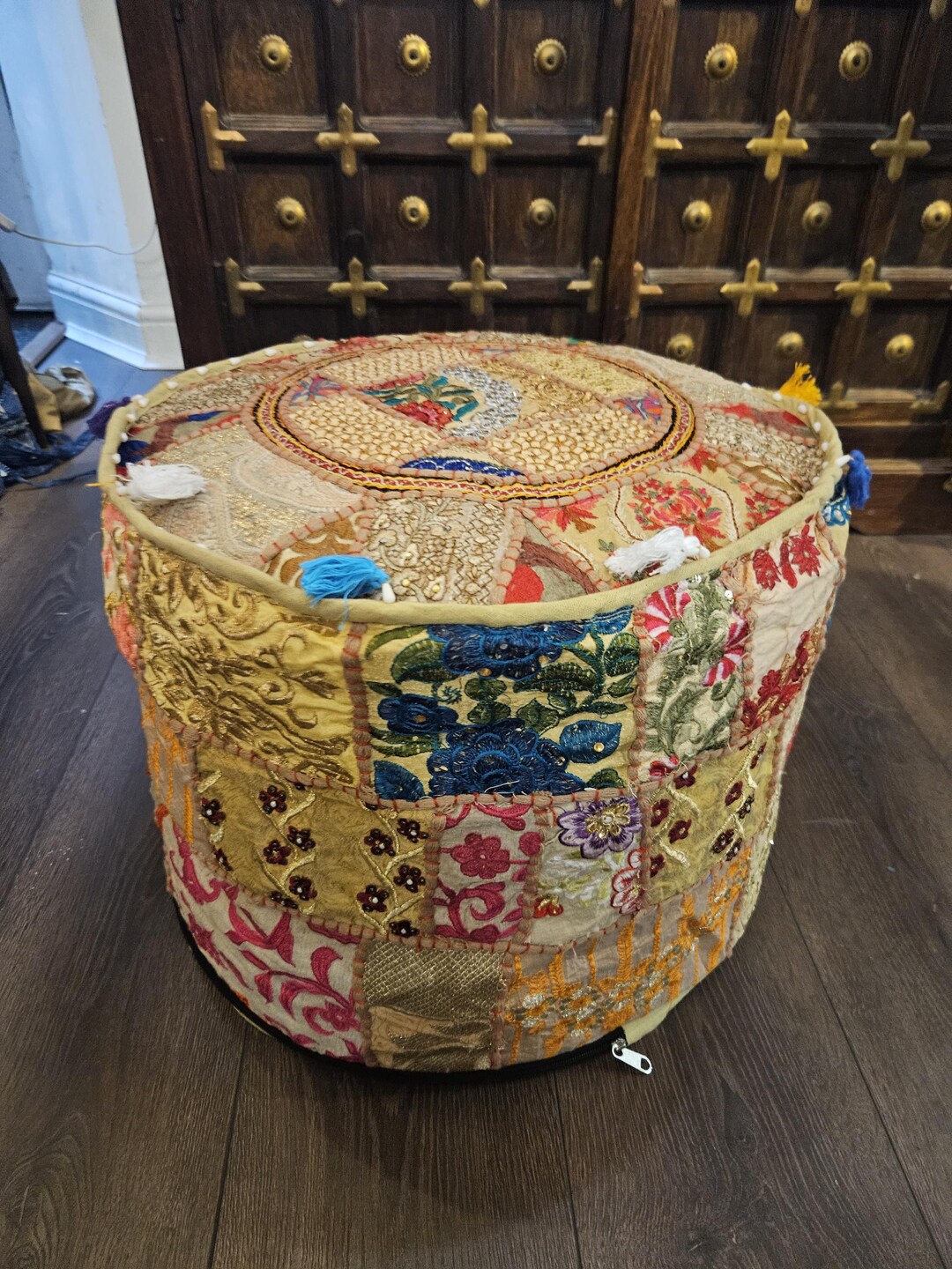 Handmade Patchwork Indian Pouffe, Boho Home Decor, Unfilled Storage ...