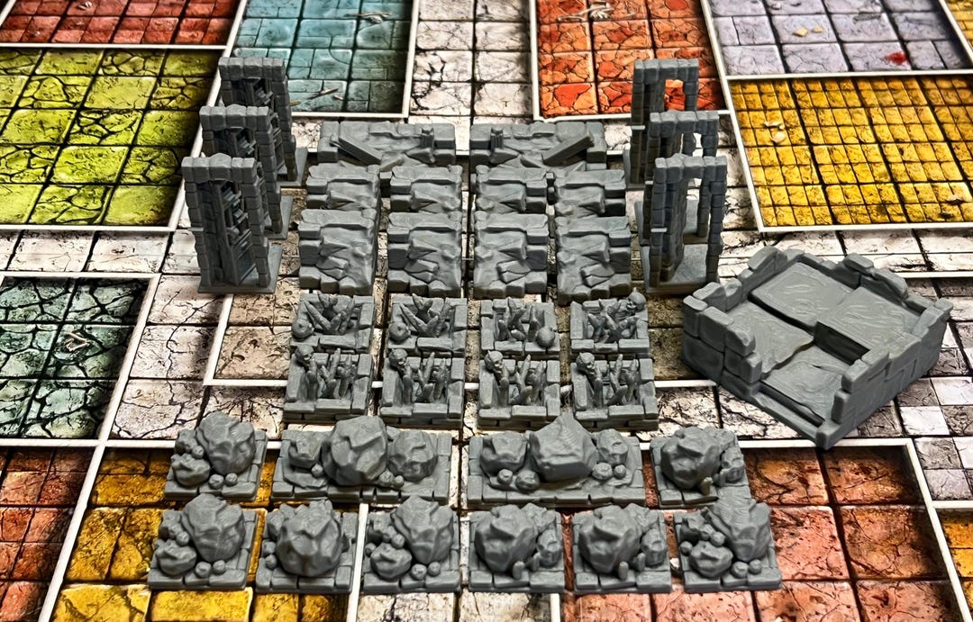 Heroquest 35 Piece Dungeon Scenery Set - Secret Door - Pit Trap - Block ...