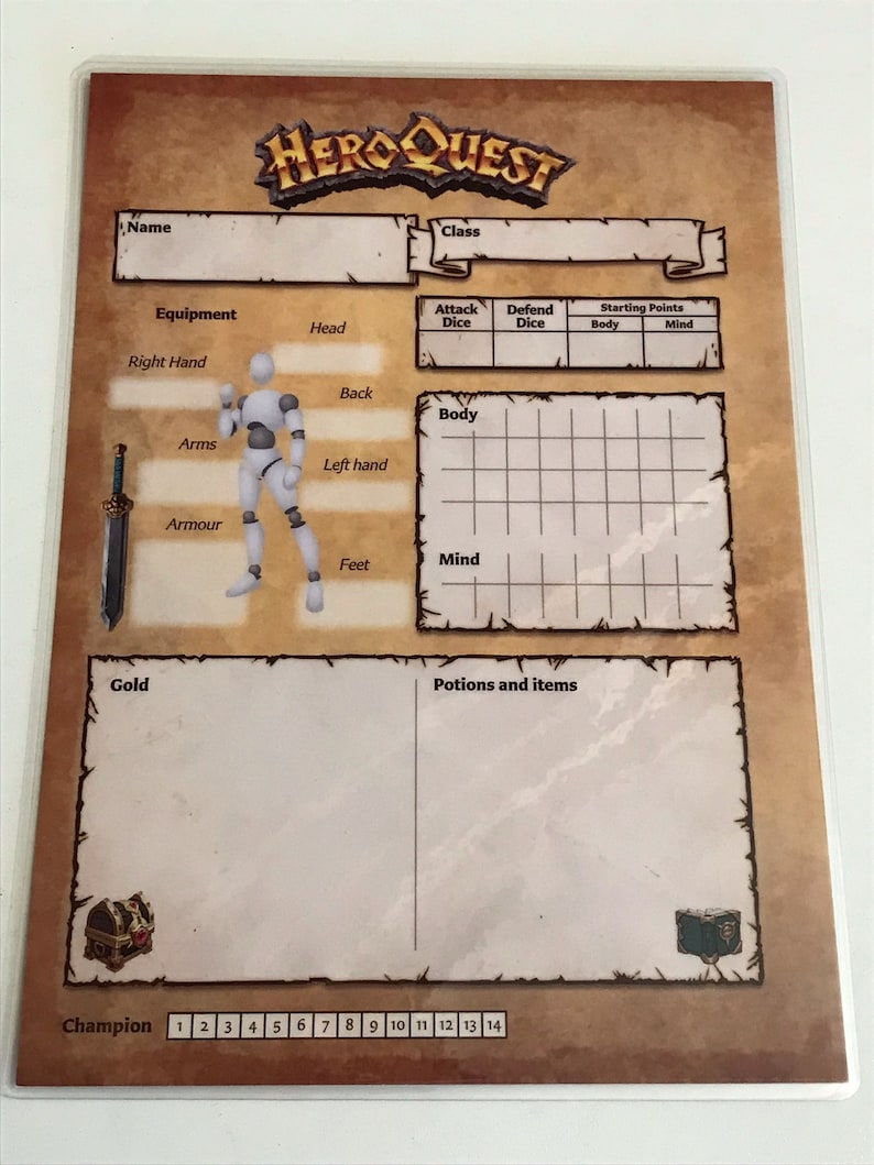 Heroquest Set of Four Reusable Character Sheets With Pens - Etsy