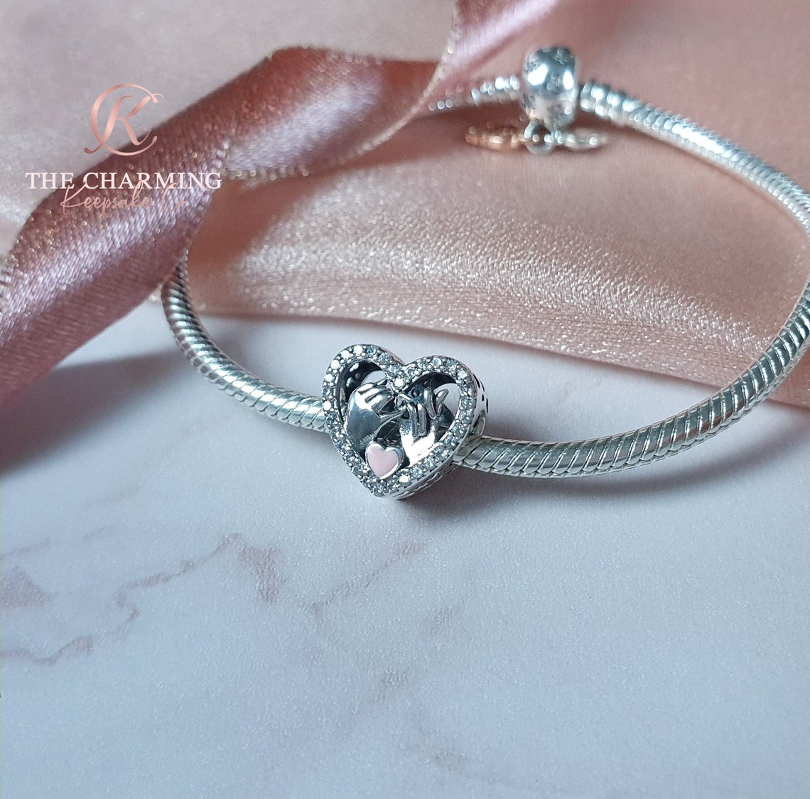 Holding Hands Love Heart Charm Genuine 925 Sterling Silver Bead - Pinky ...