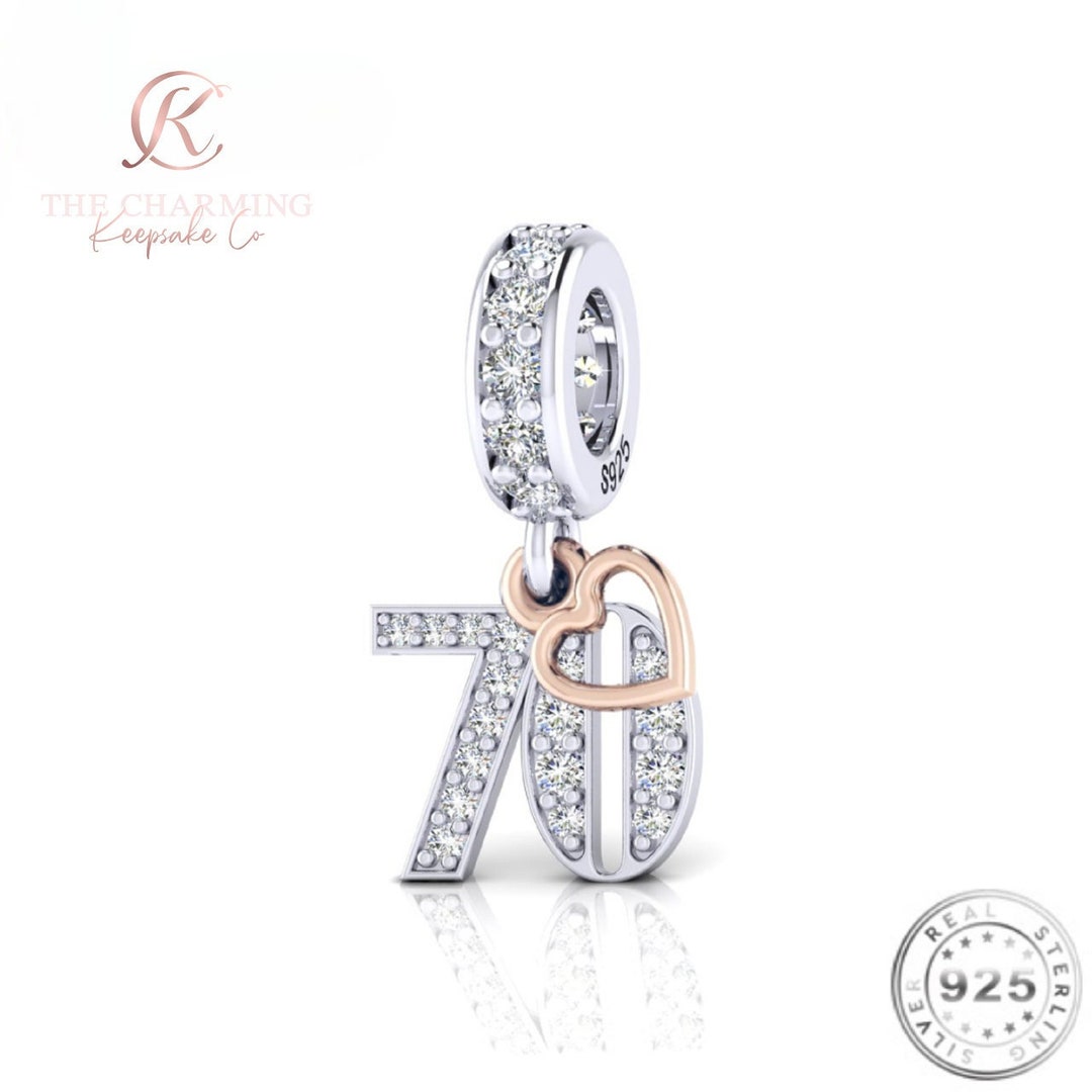 70th Birthday Charm Genuine 925 Sterling Silver - 70 Years Milestone ...