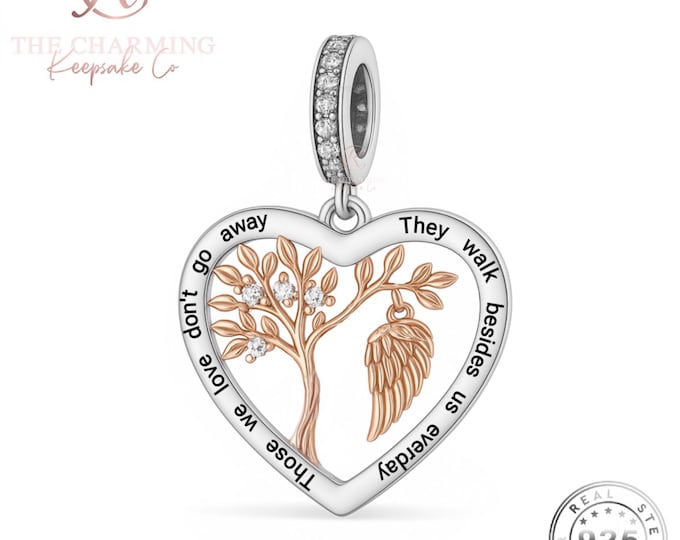 Family Tree Angel Wing Charm Rose Gold & Genuine 925 Sterling Silver ...