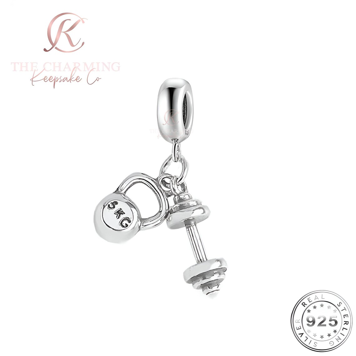 Dumbbell Charm Genuine 925 Sterling Silver - Gym / Fitness Lover Gift ...