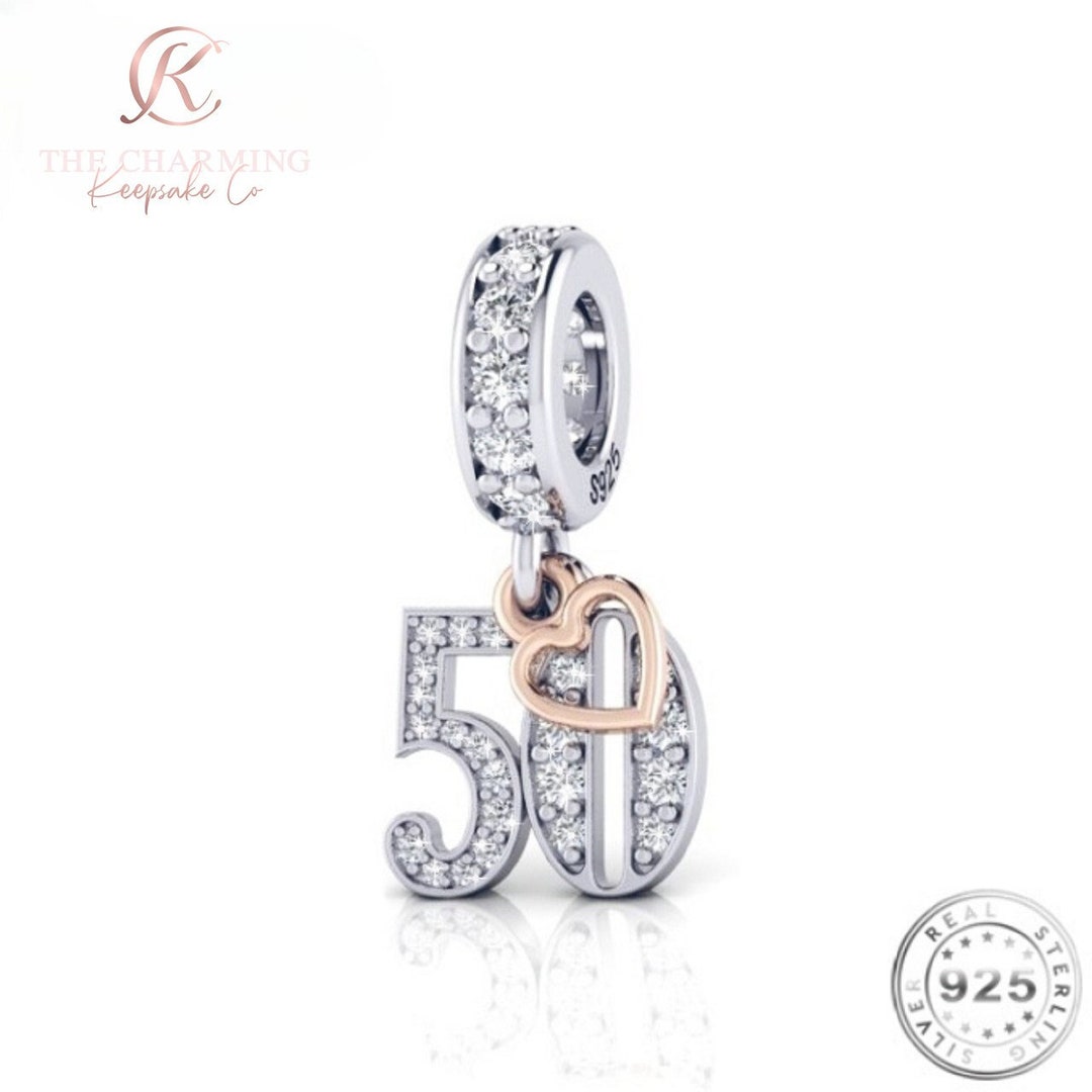 50th Birthday Charm Genuine 925 Sterling Silver & Rose Gold - 50 Years ...