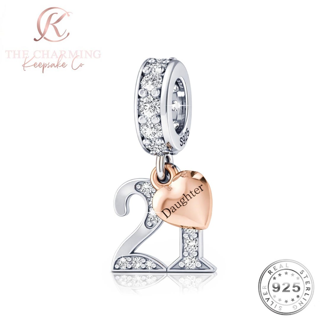 21st Birthday Charm 925 Sterling Silver & Rose Gold - Personalised ...