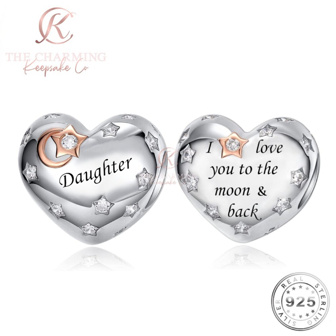 Daughter Charm Genuine 925 Sterling Silver - I Love You to the Moon ...