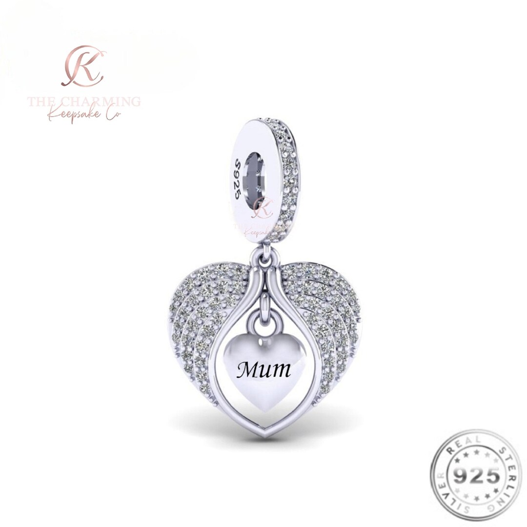 Mum Angel Wings Charm Genuine 925 Sterling Silver - Memorial Charm - Etsy