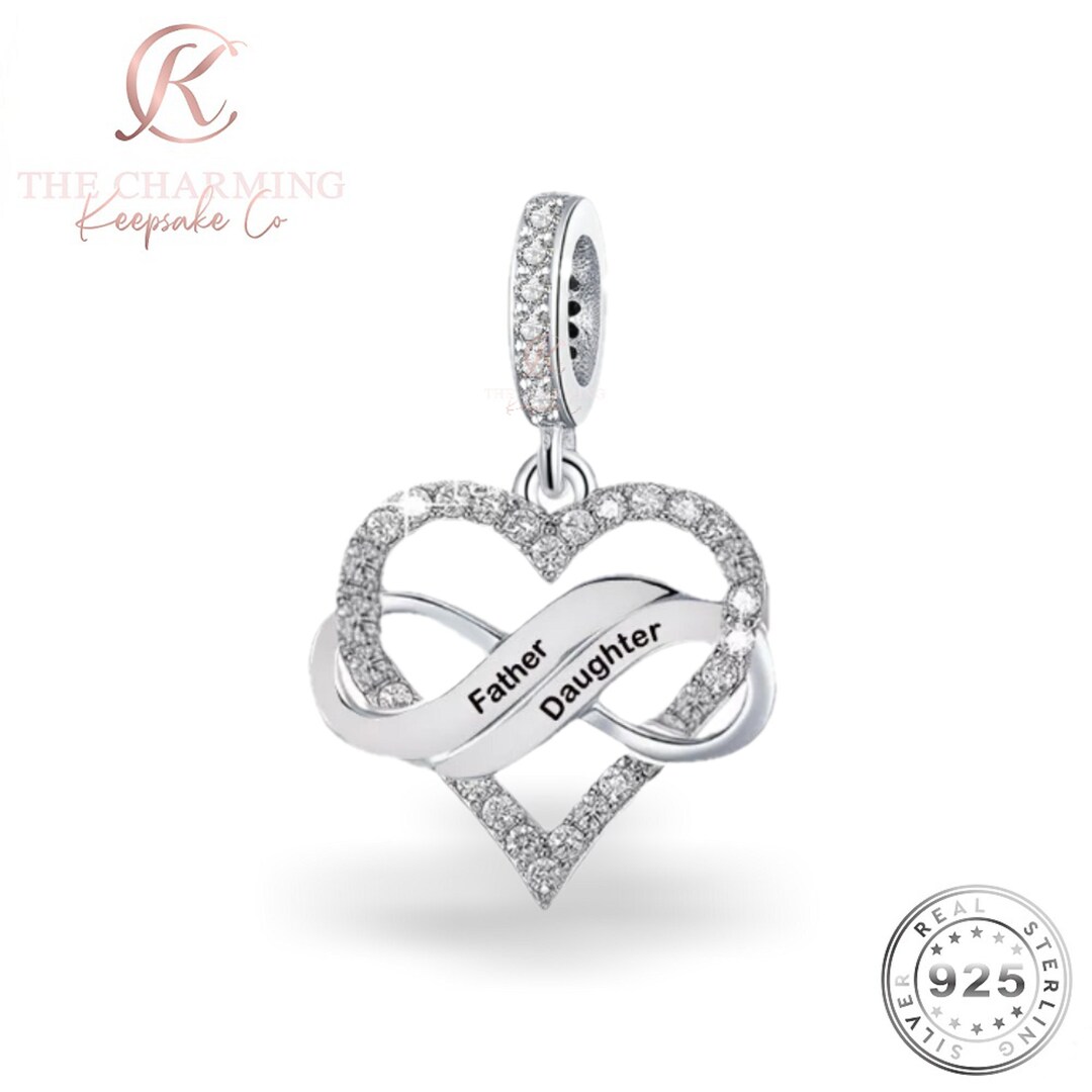 Father & Daughter Infinity Heart Dangle Charm Genuine 925 Sterling ...