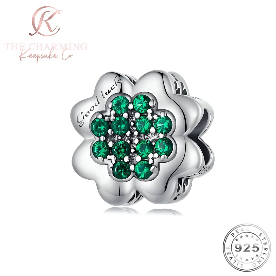 Four Leaf Clover Charm Genuine 925 Sterling Silver - Green Good Luck ...
