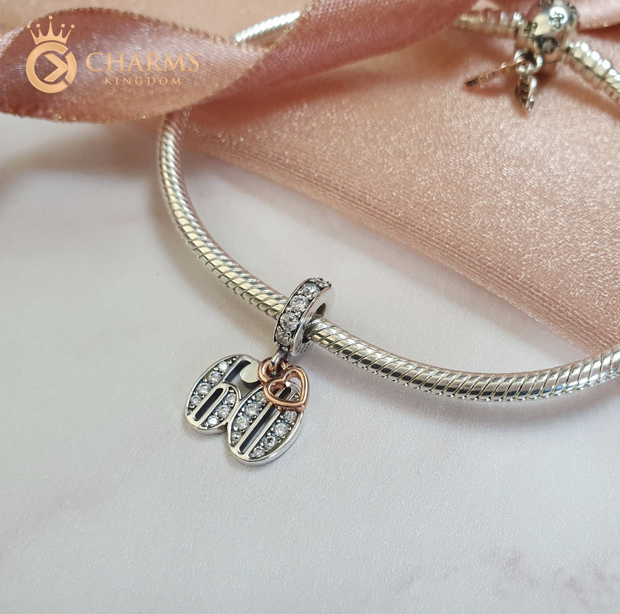 60th Birthday Charm Genuine 925 Sterling Silver & Rose Gold | Etsy
