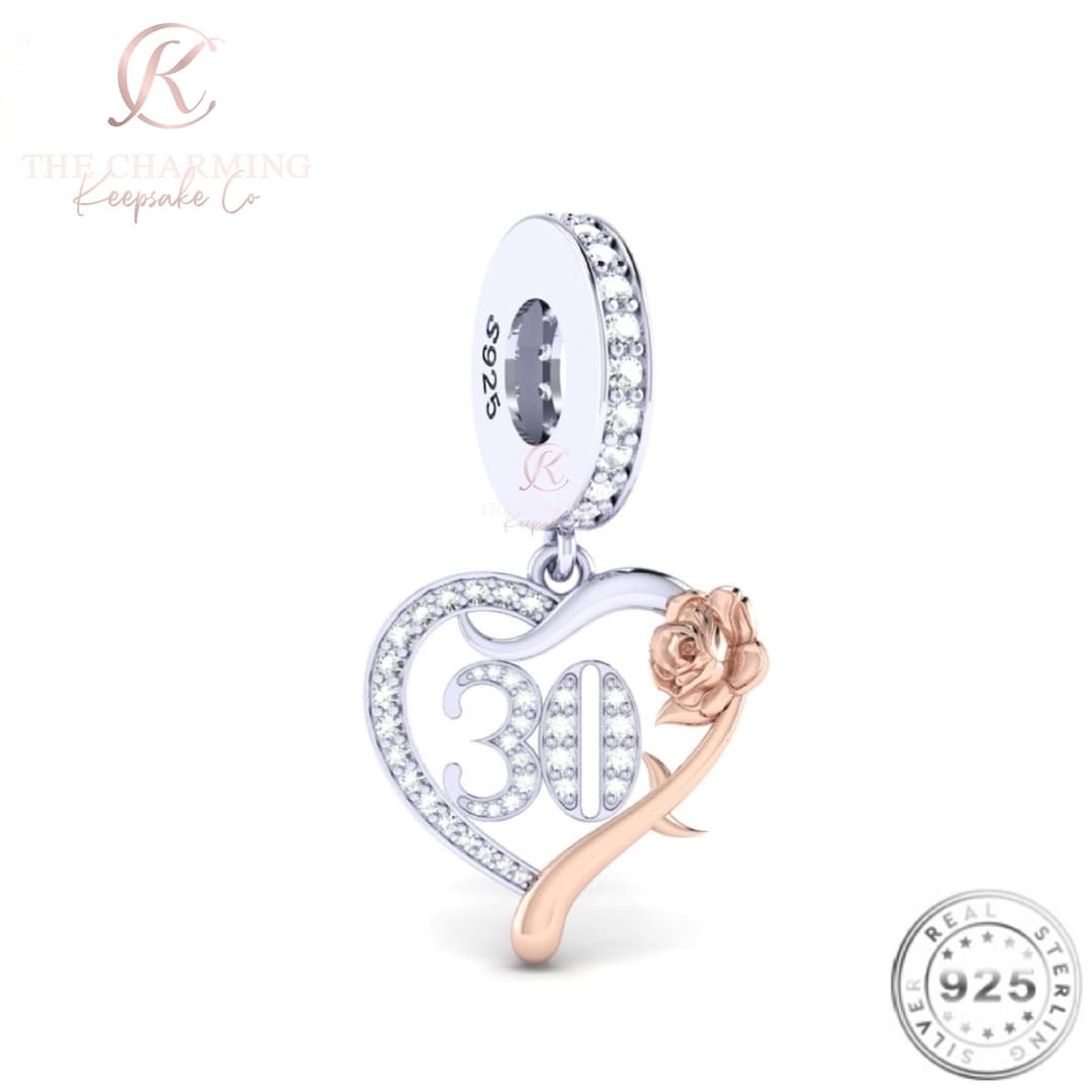 30th Birthday Charm Genuine 925 Sterling Silver & Rose Gold - 30 Years ...