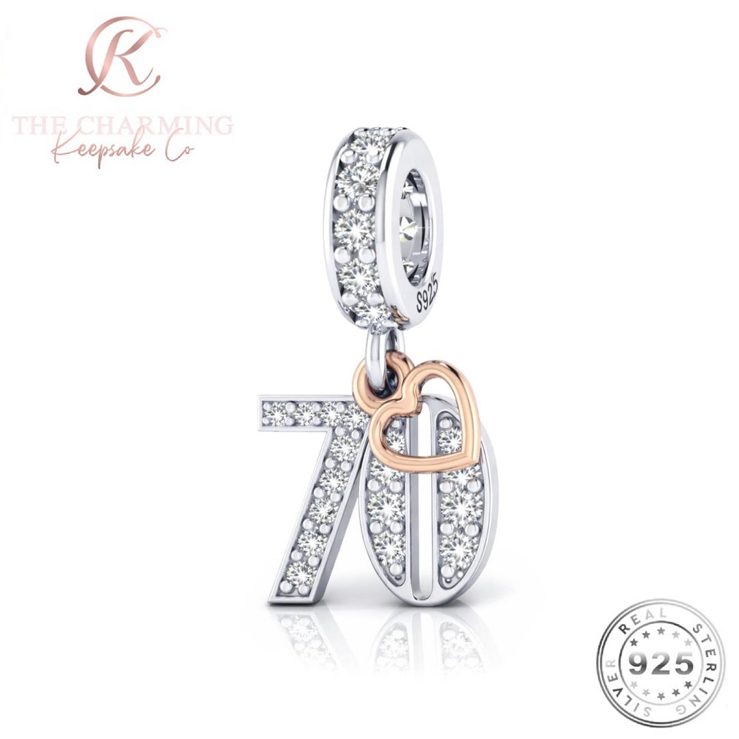 70th Birthday Charm Genuine 925 Sterling Silver & Rose Gold - 70 Years ...