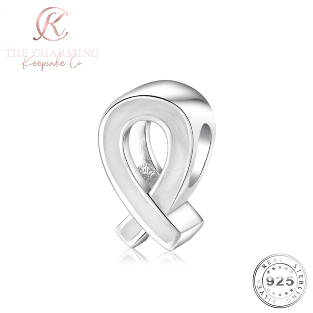 Grey / Silver Cancer Ribbon Charm Genuine 925 Sterling Silver - Cancer ...