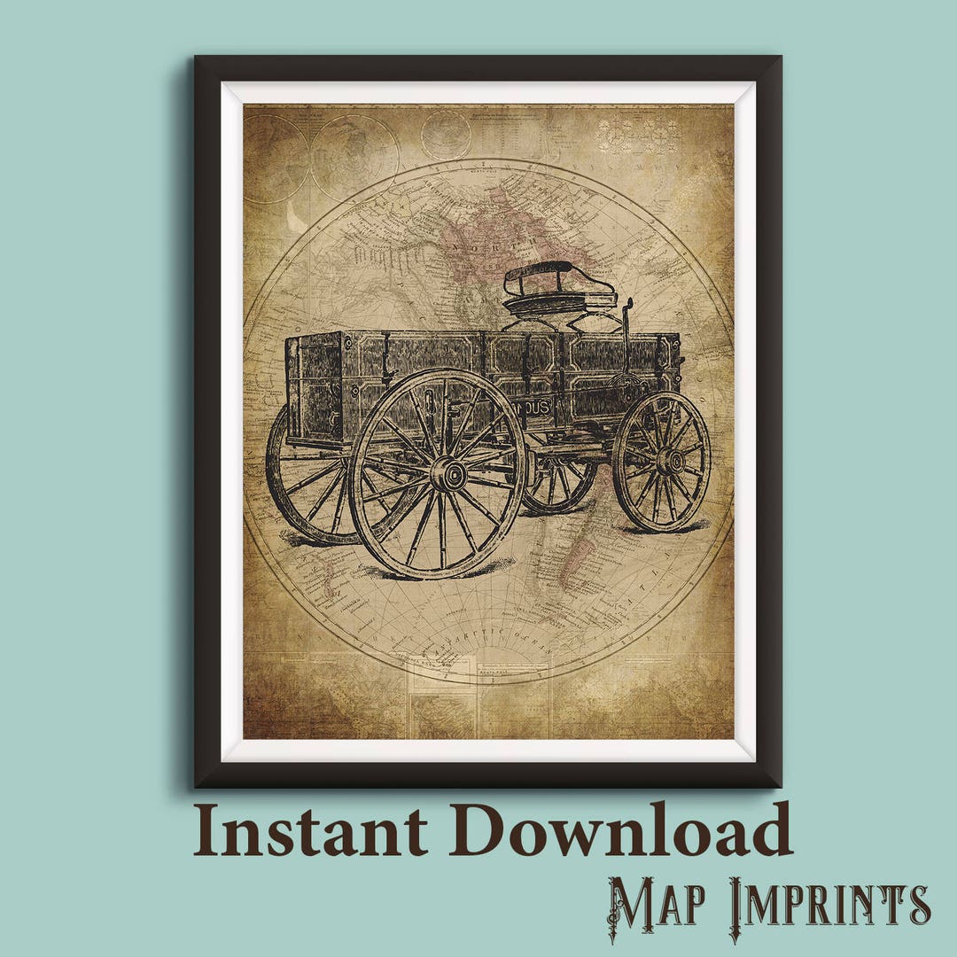 Western Art, Vintage Map, Cowboy Art, Old Wagon, Printable Art, Map Art ...