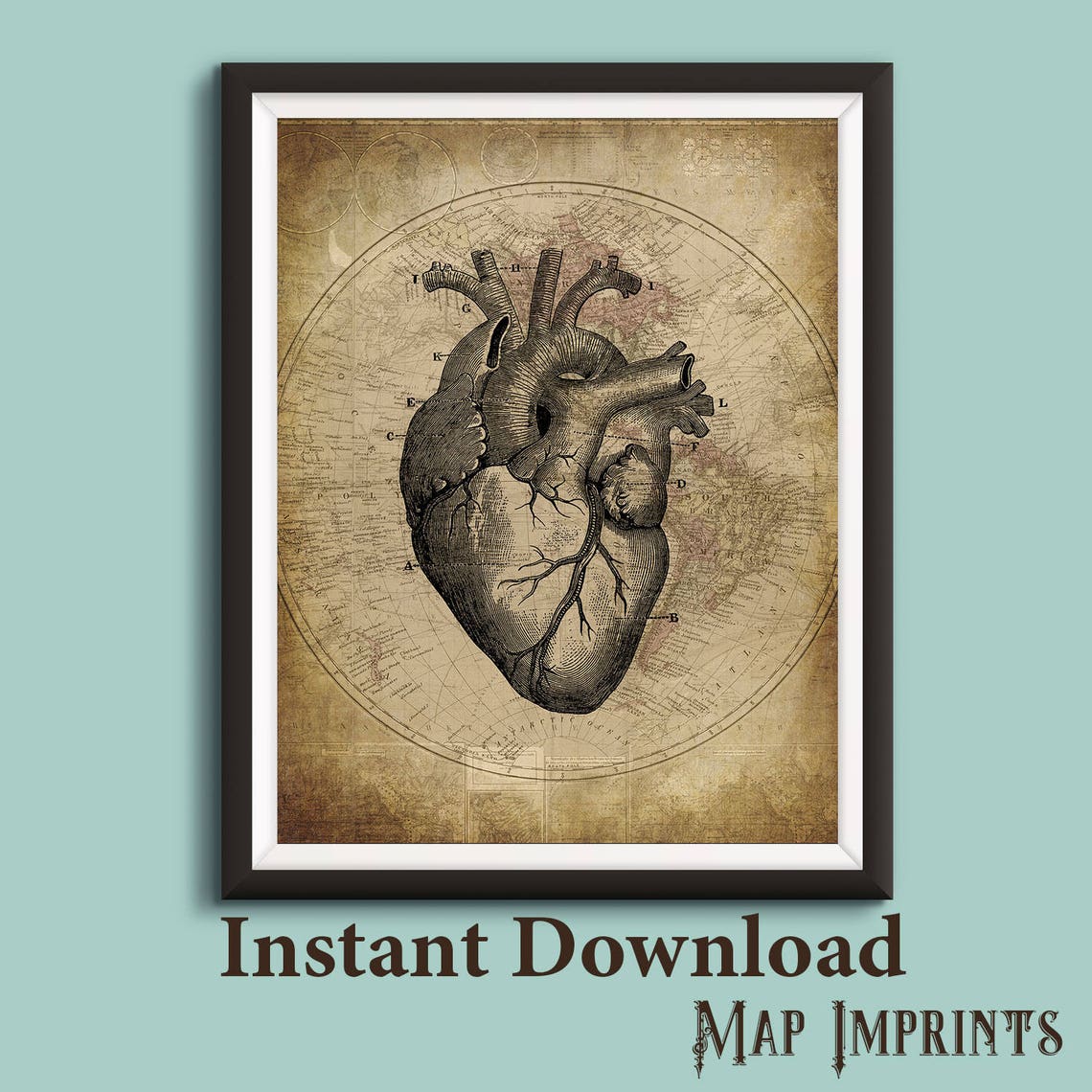 Heart Anatomy, Doctor Gift, Macabre, Anatomical Heart, Printable Map ...