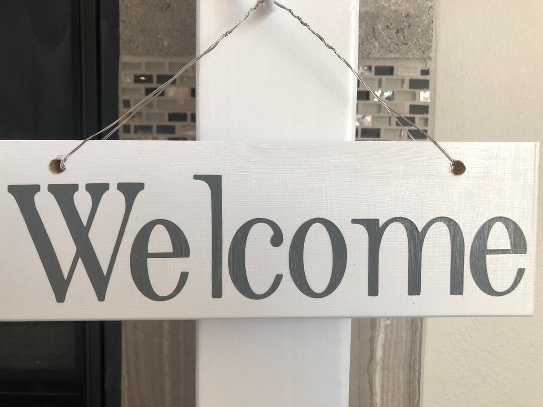 White Decorative Post With “welcome” Sign - Etsy