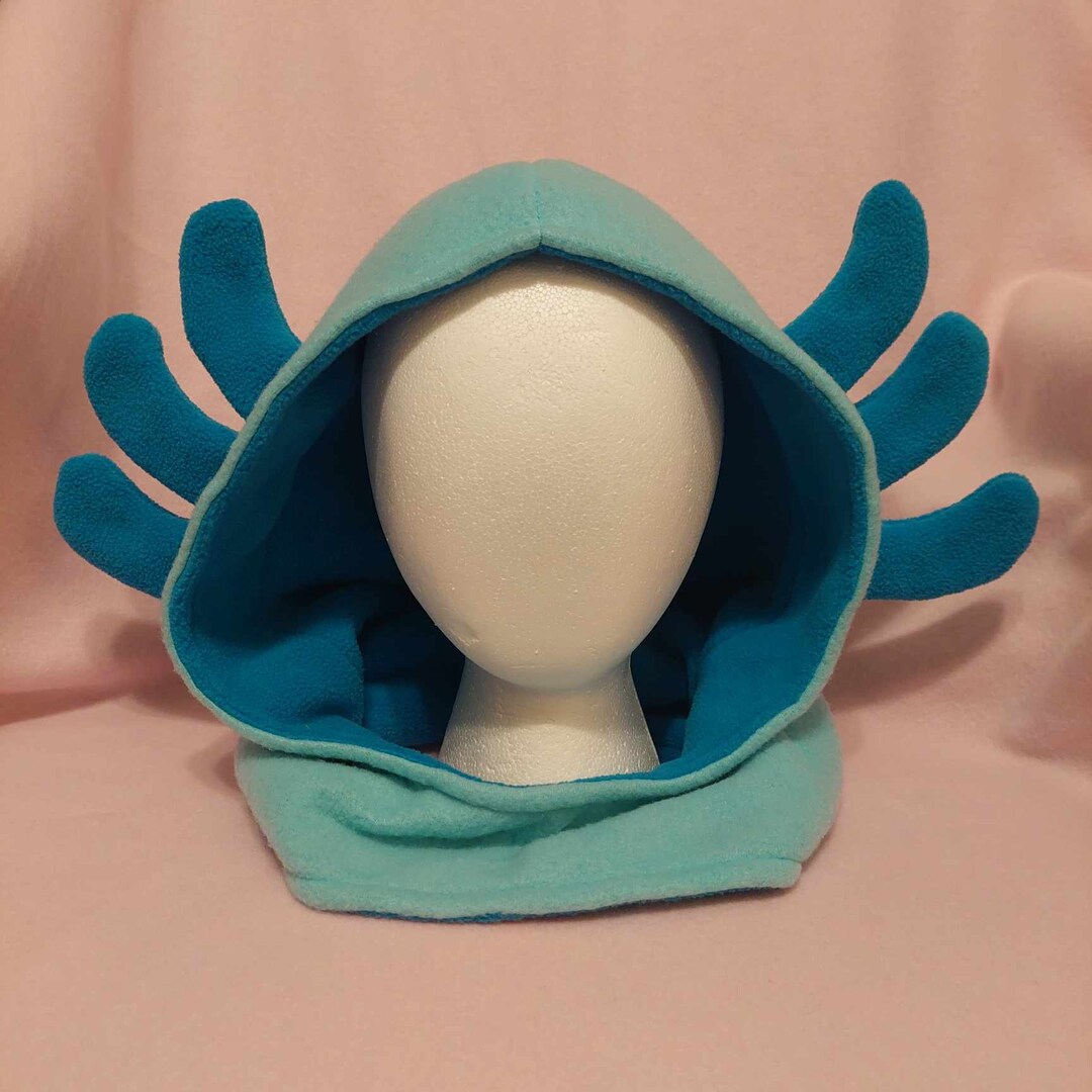 Blue Axolotl Fleece Hooded Cowl Hat - Etsy