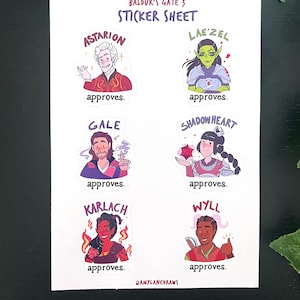 Baldurs Gate 3 Vinyl Sticker Sheet Astarion Shadowheart Laezel Wyll ...