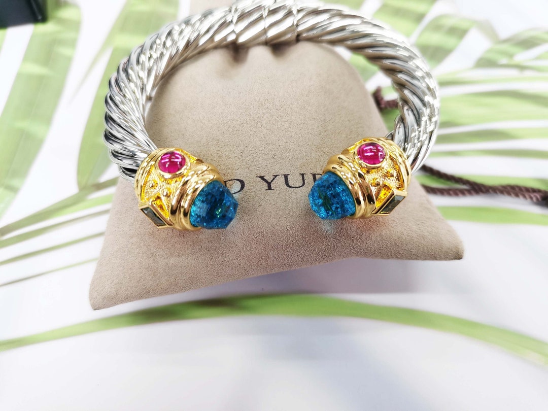 New DY 925 Sterling Silver Turquoise Ruby 10MM Cuff Bracelet - Etsy