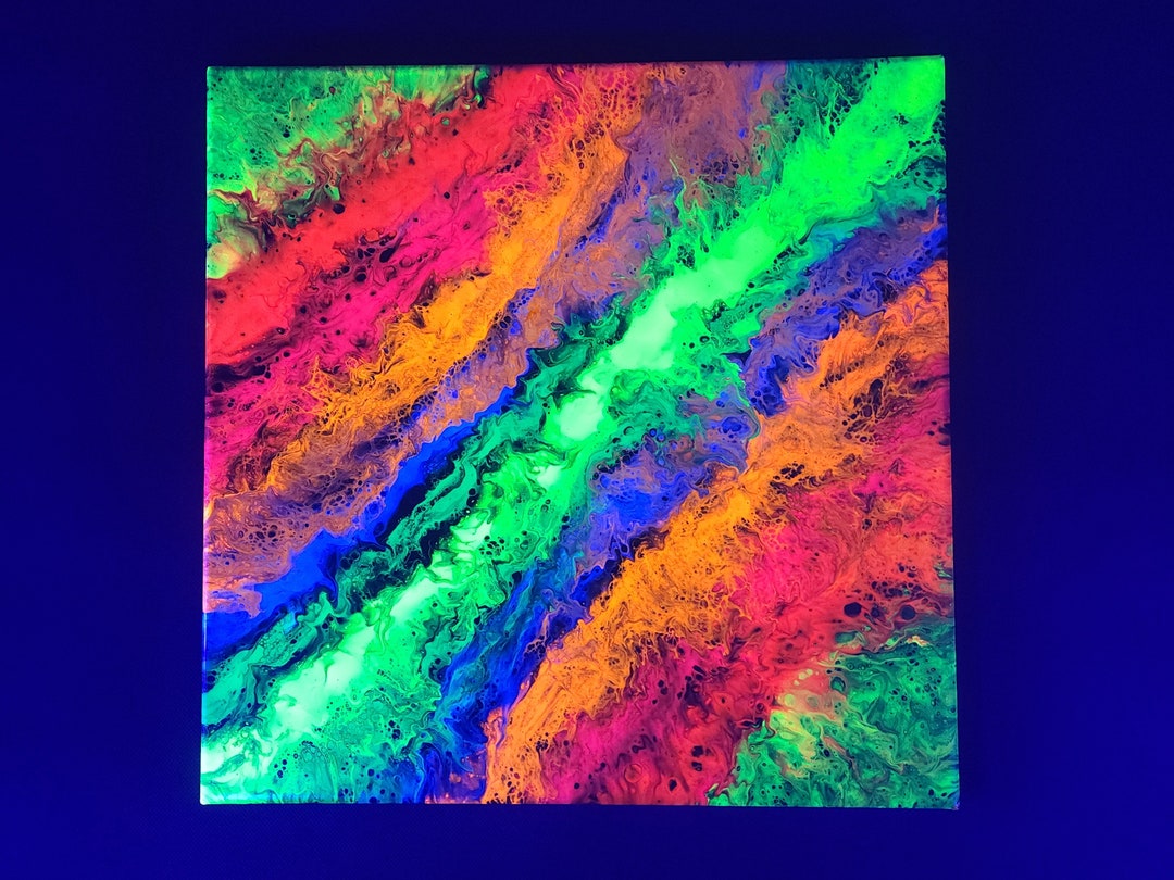 14x14 Inch Neon Canvas Painting, Black Light Painting, Acrylic Fluid ...