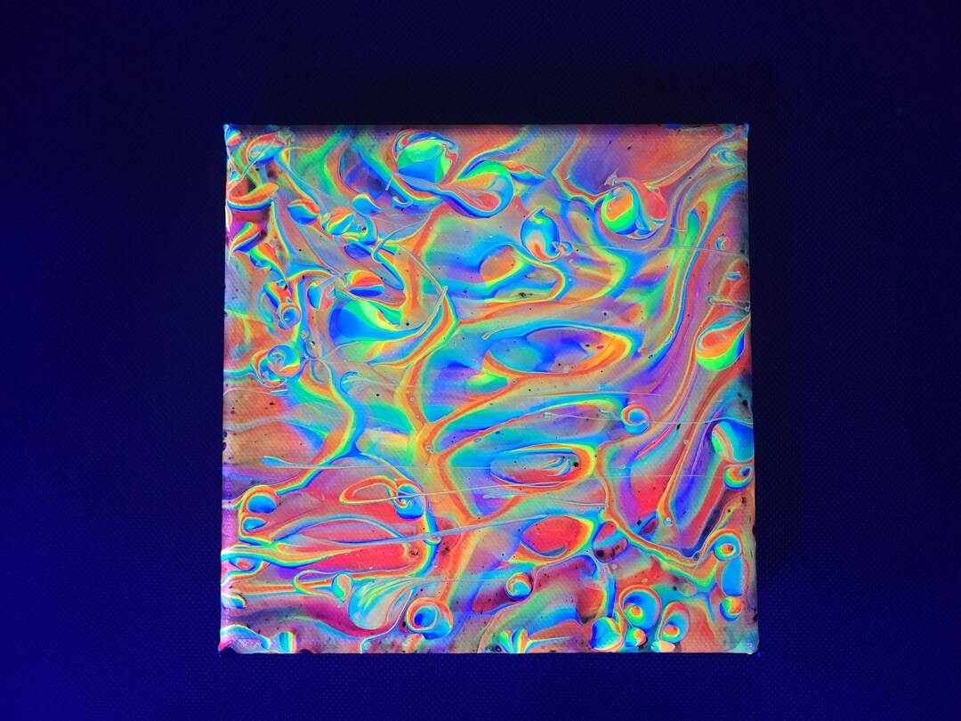 6x6 Inch Neon Abstract Painting, Black Light Painting, Small Square ...