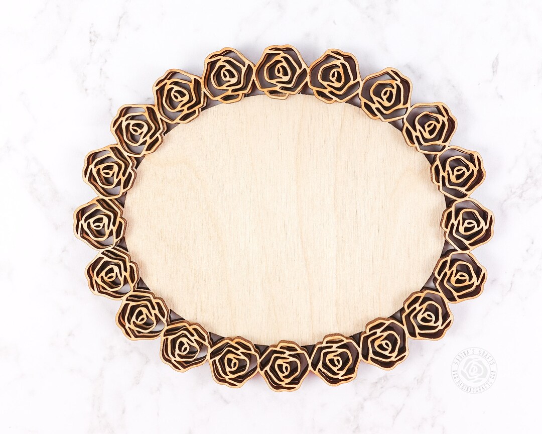 Floral Wood Frames, Vintage Roses Wood Cut Outs, Oval Frame Set of 2 ...