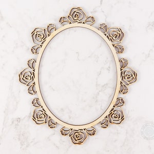 Floral Wood Frame, Vintage Roses Wood Cut Out, Oval Frame Cutout ...