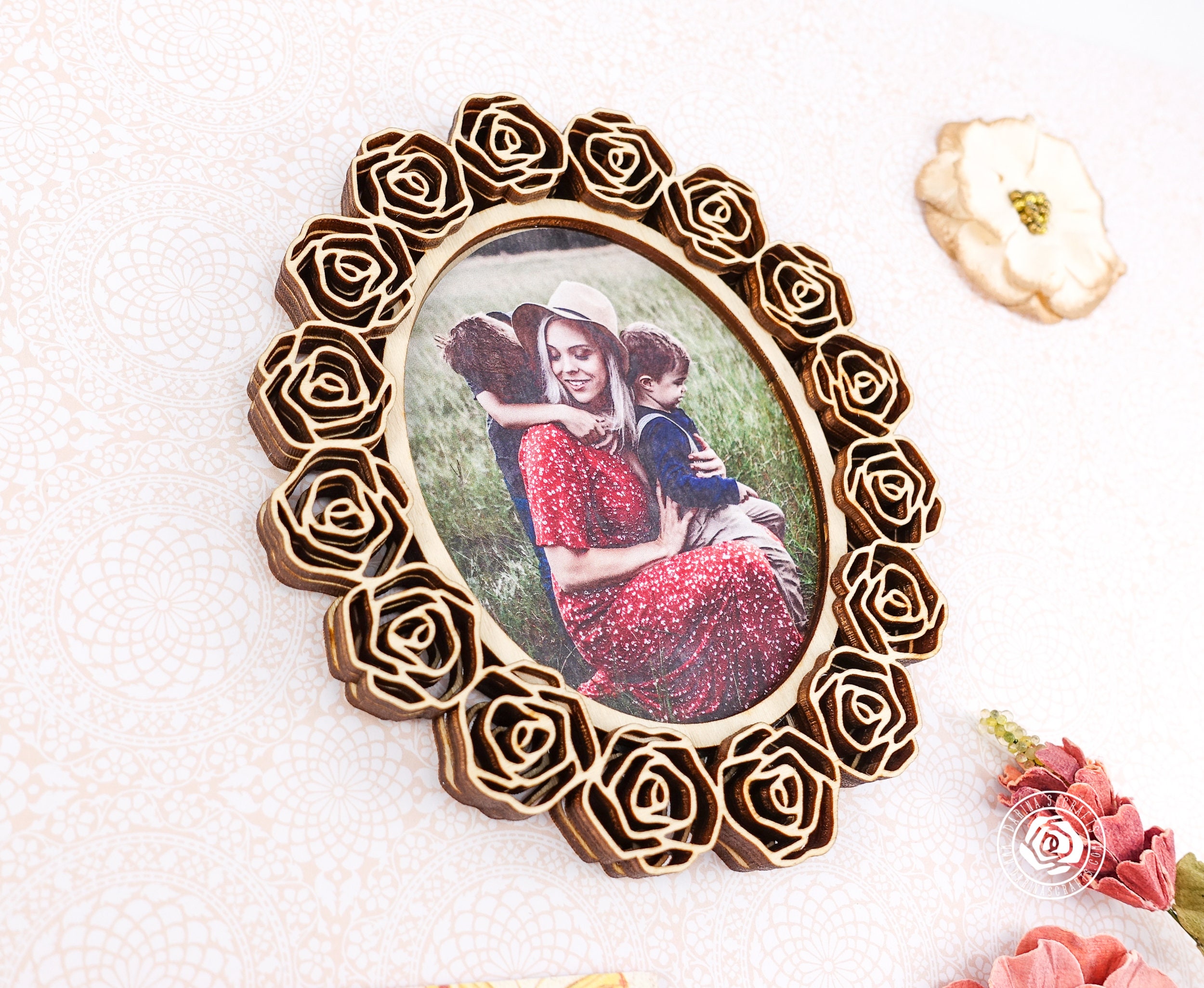 3 Floral Wood Frames, Vintage Roses Wood Cut Outs, Oval Frame Set of 3 ...