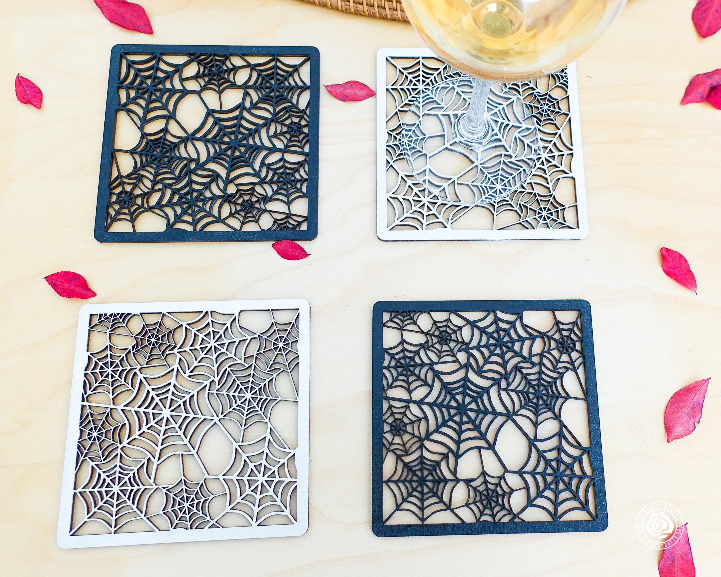 Spiderweb Coaster Set Square decorative Halloween Coasters | Etsy