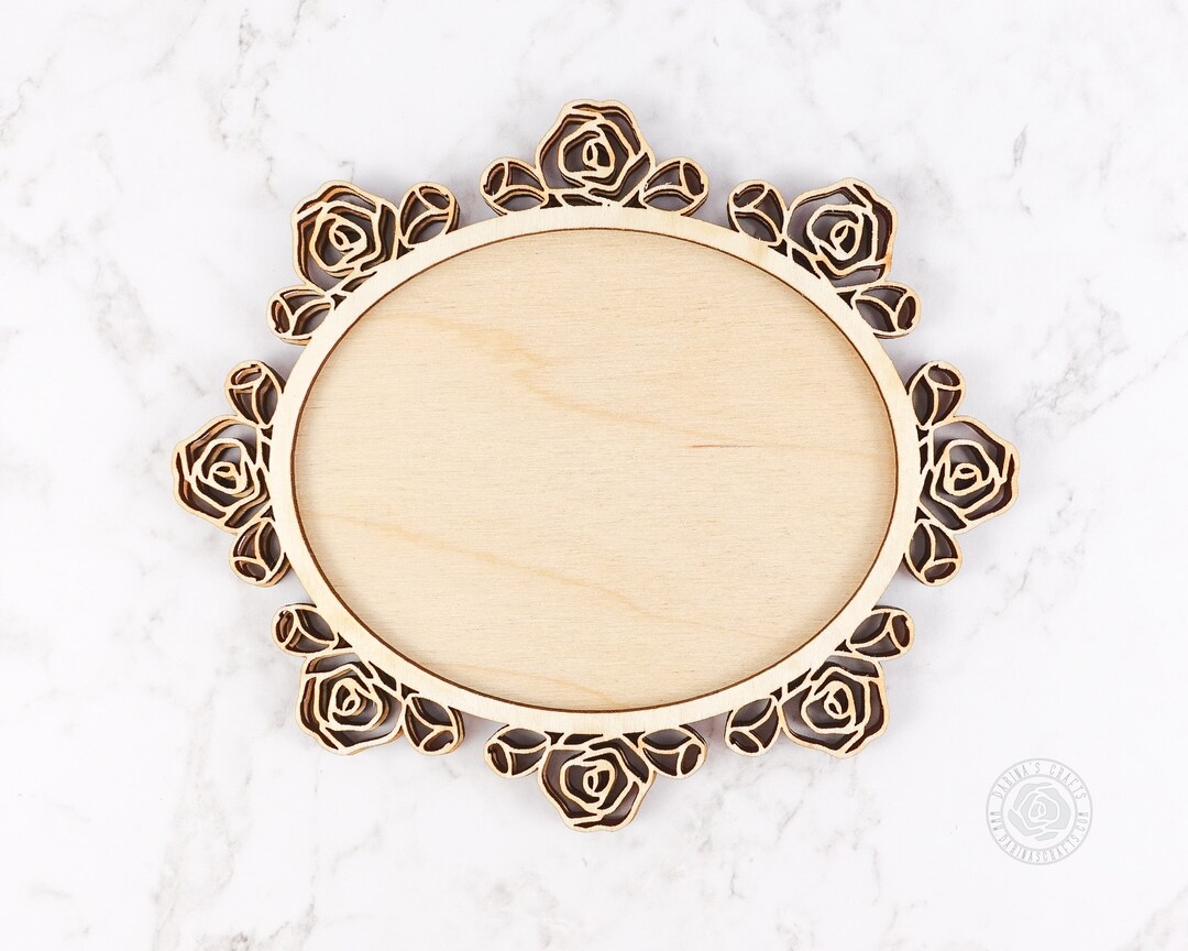 Floral Wood Frames, Vintage Roses Wood Cut Outs, Oval Frame Set of 2 ...