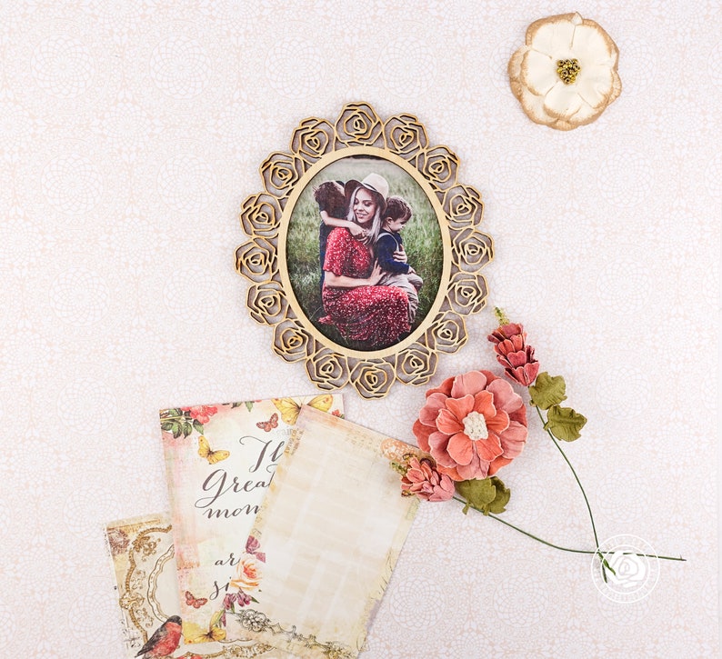 Floral Wood Frame Vintage Roses Wood Cut Out Oval Frame | Etsy