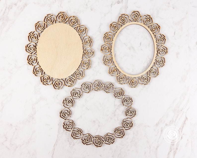 3 Floral Wood Frames Vintage Roses Wood Cut Outs Oval Frame | Etsy