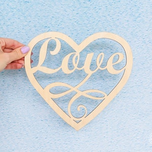 Love Wood Sign, Love Script Word, Wooden Love Heart Cutout, Wedding ...