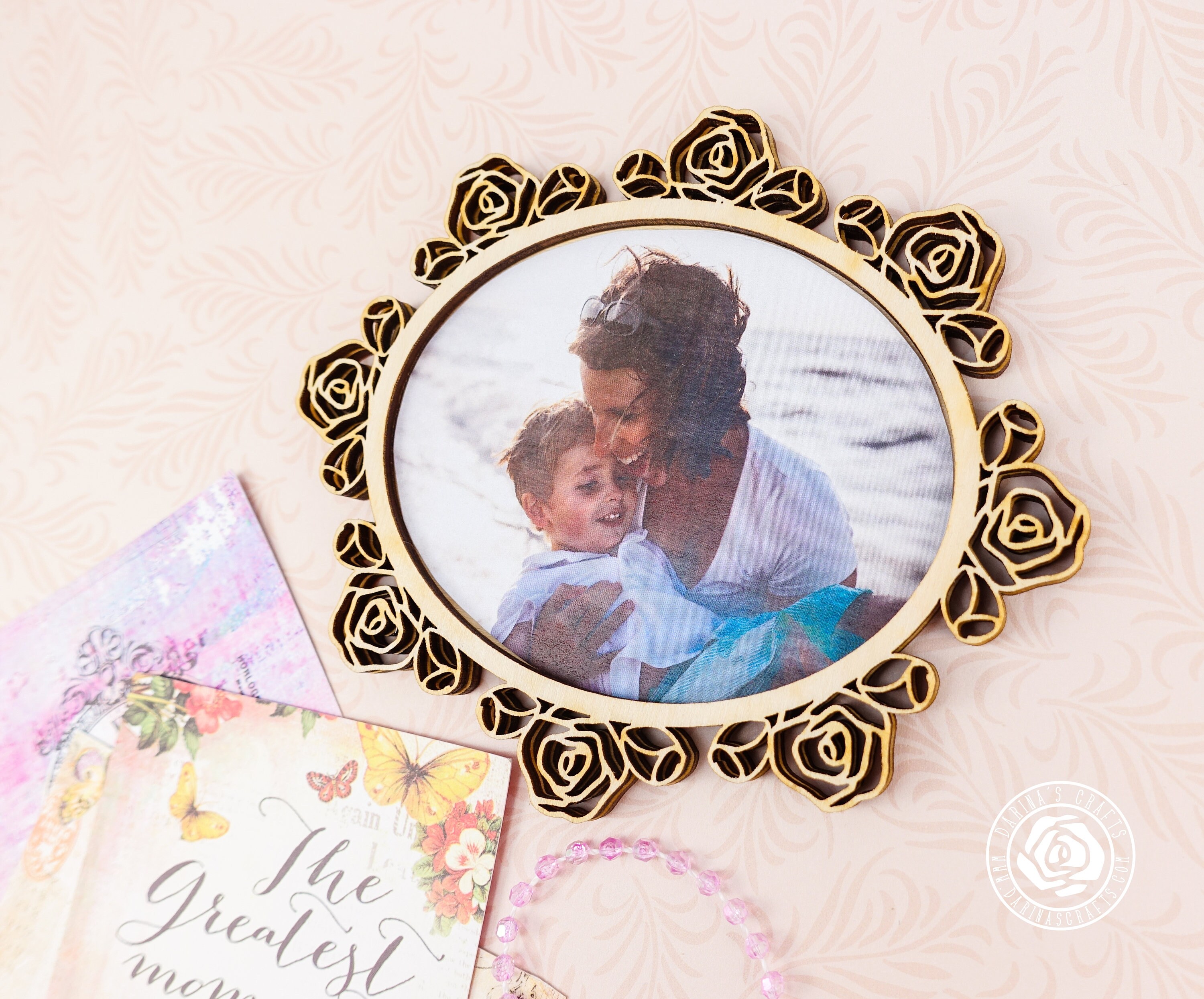 Floral Wood Frames, Vintage Roses Wood Cut Outs, Oval Frame Set of 2 ...