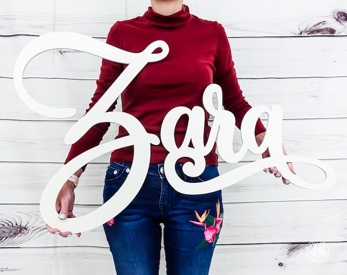 Welcome Script Word Wood Sign, Wooden Words, Sign Art, Rustic Cursive ...