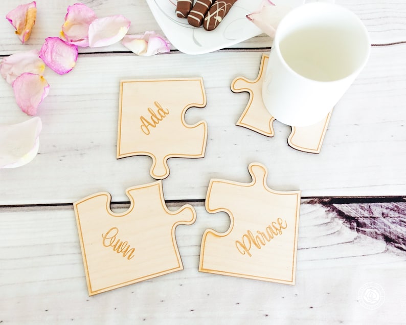 Personalized Jigsaw Puzzle Coaster Set, Custom Family Set, Anniversary ...