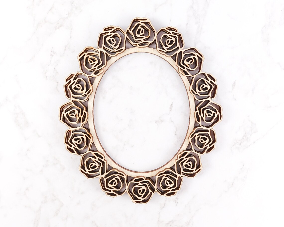 Floral Wood Frames, Vintage Roses Wood Cut Outs, Oval Frame Set of 2 ...