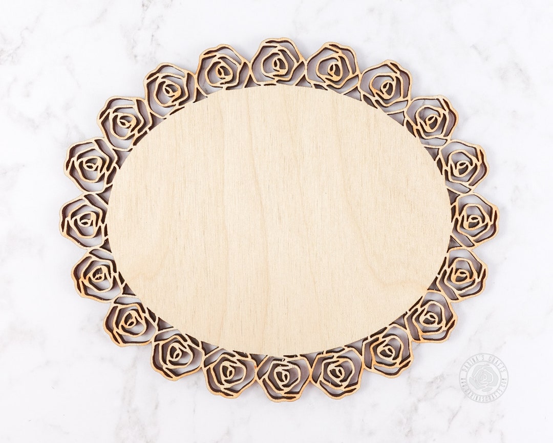 Floral Wood Frame, Vintage Roses Wood Cut Out, Oval Frame Cutout for ...