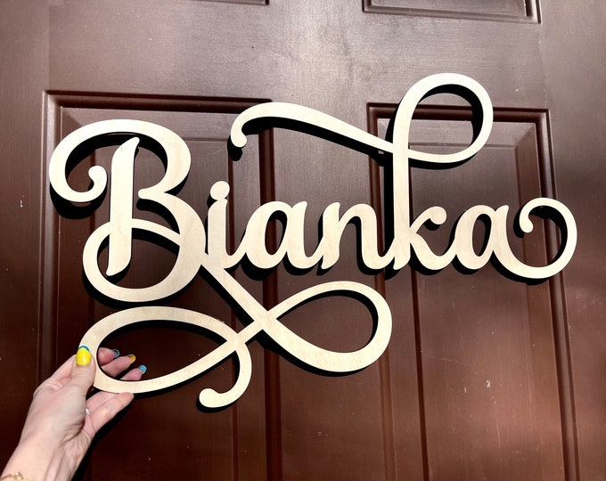 Welcome Script Word Wood Sign, Wooden Words, Sign Art, Rustic Cursive ...