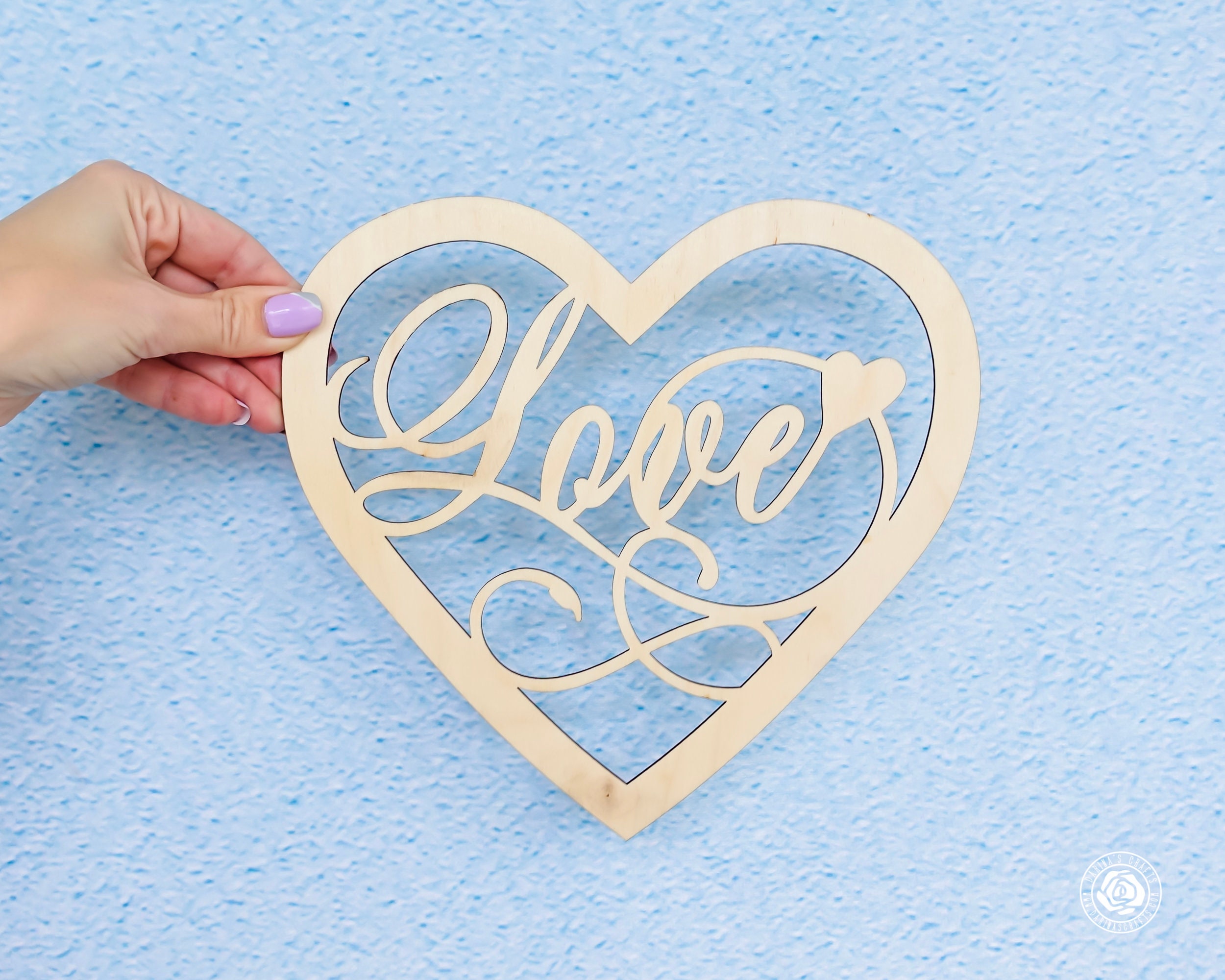 Love Heart Wood Sign, Love Script Word, Wooden Love Cutout Decor ...