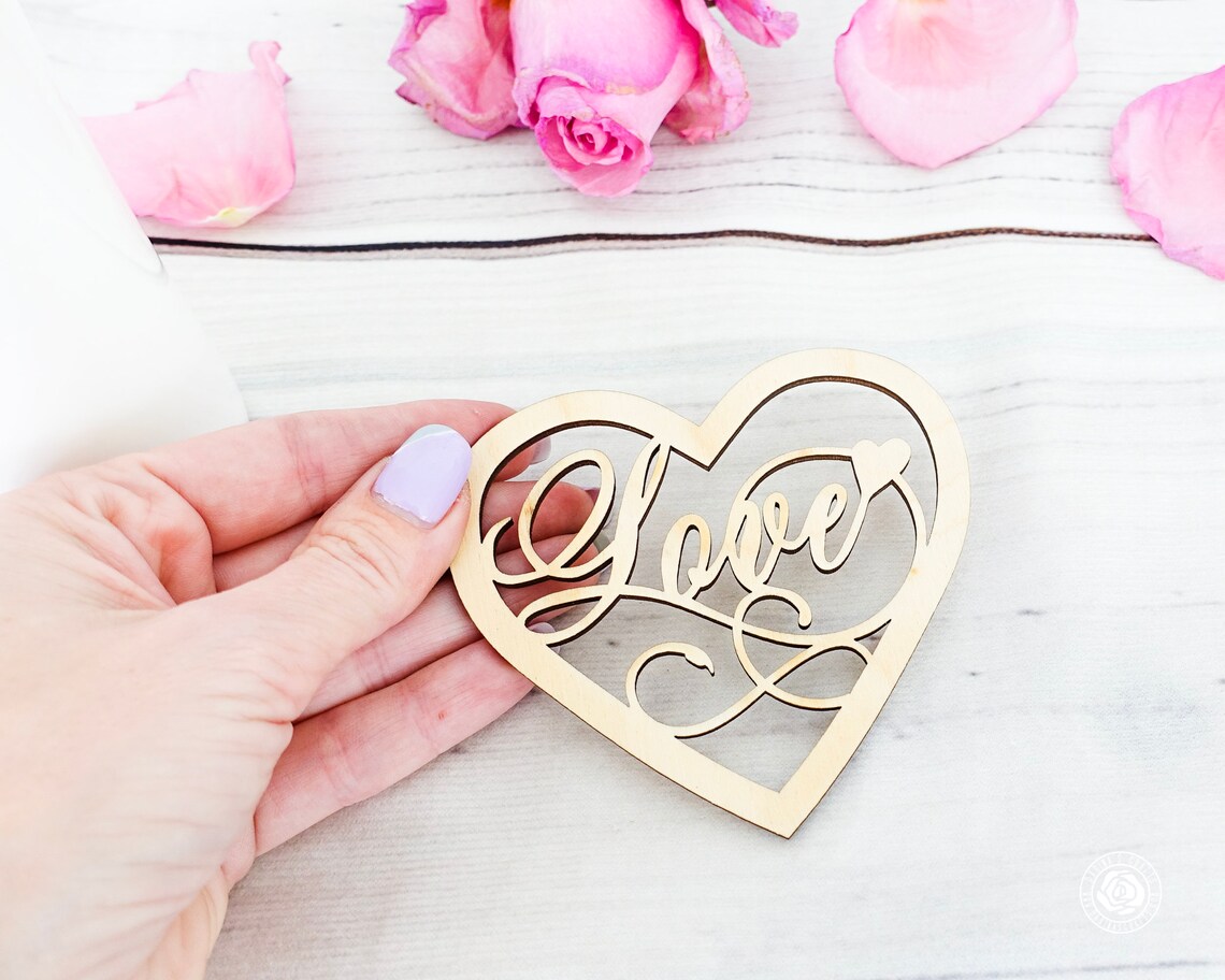 Love Heart Wood sign Love script word wooden Love cutout | Etsy