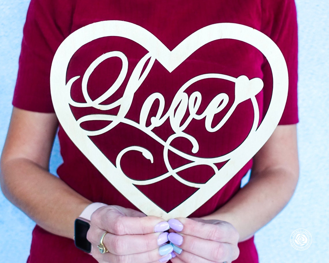 Love Heart Wood Sign Love Script Word Wooden Love Cutout | Etsy