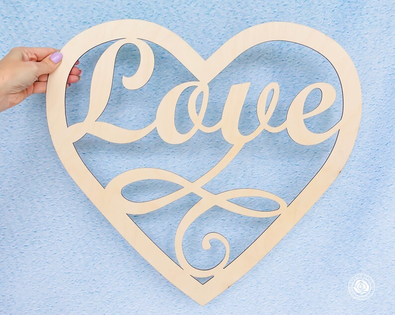 Love Wood sign Love script word wooden Love Heart cutout | Etsy