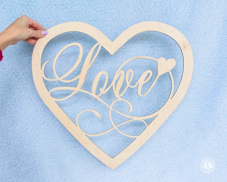 Love Heart Wood Sign, Love Script Word, Wooden Love Cutout Decor ...