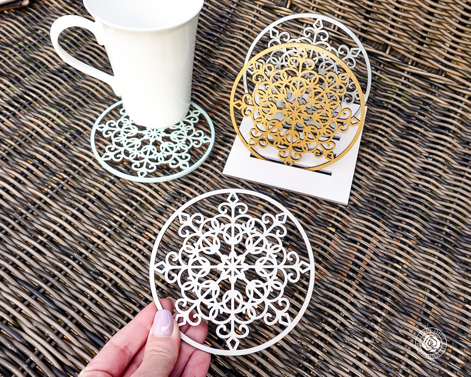Snowflake Coasters Set, Decorative Drink Coasters, Wood Laser Coasters ...
